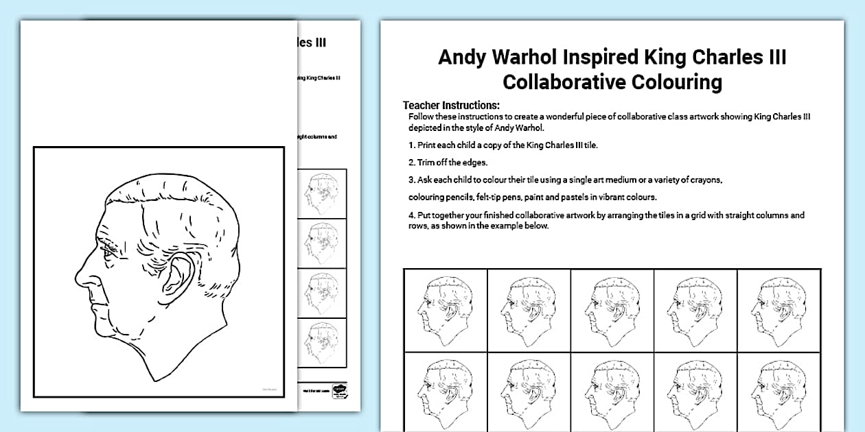 Andy Warhol Inspired King Charles III Collaborative Colouring Activity