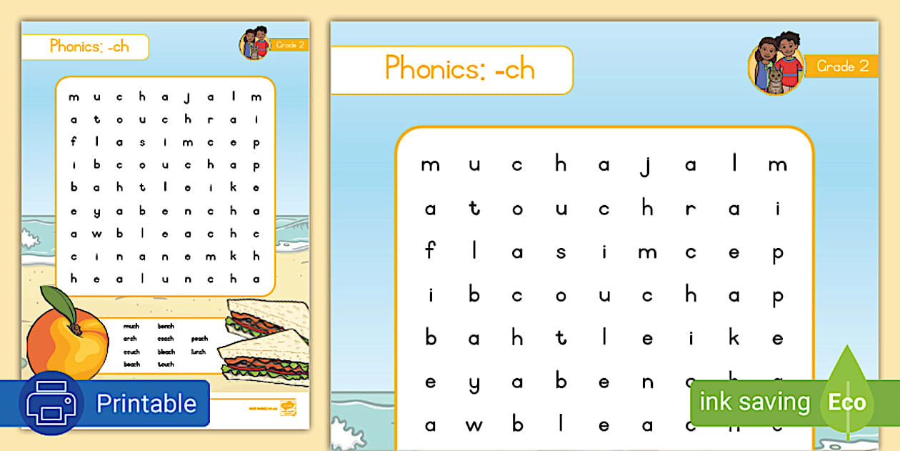 Grade 2 Phonics: -ch Wordsearch (teacher made) - Twinkl