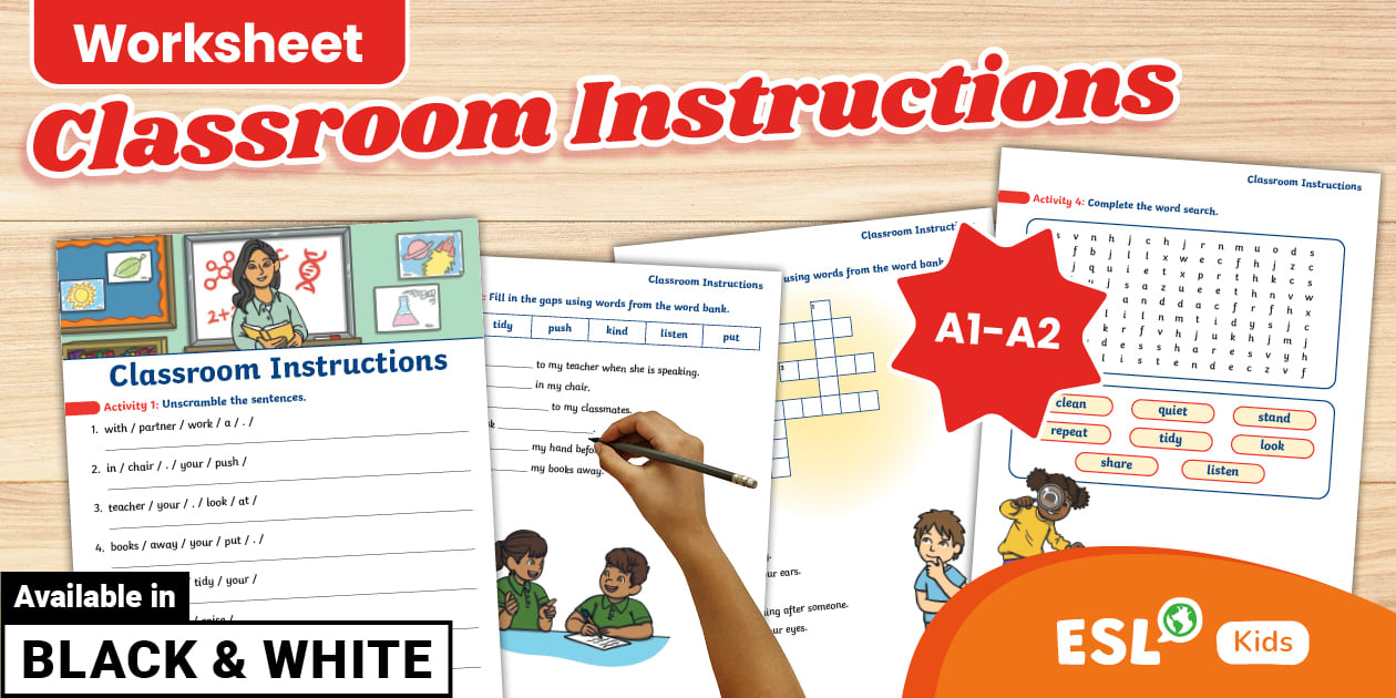 ESL Classroom Instructions Activity Sheet {Kids}