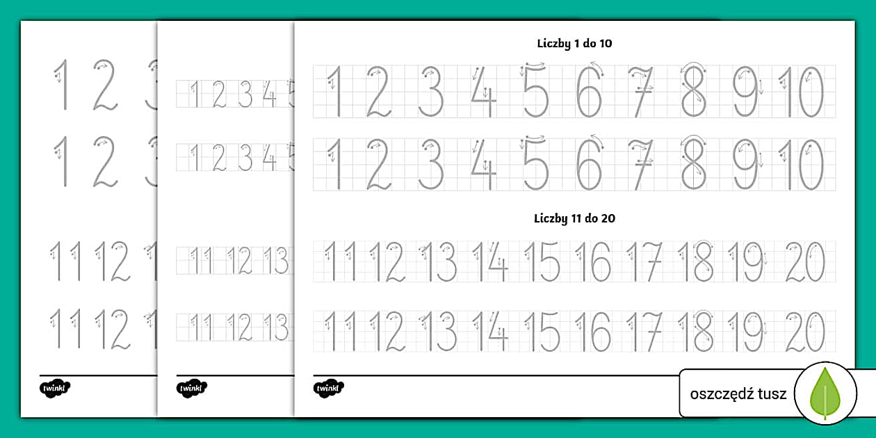 Nauka pisania cyferek cyfry po śladzie | Cyfr 1-20 - Twinkl