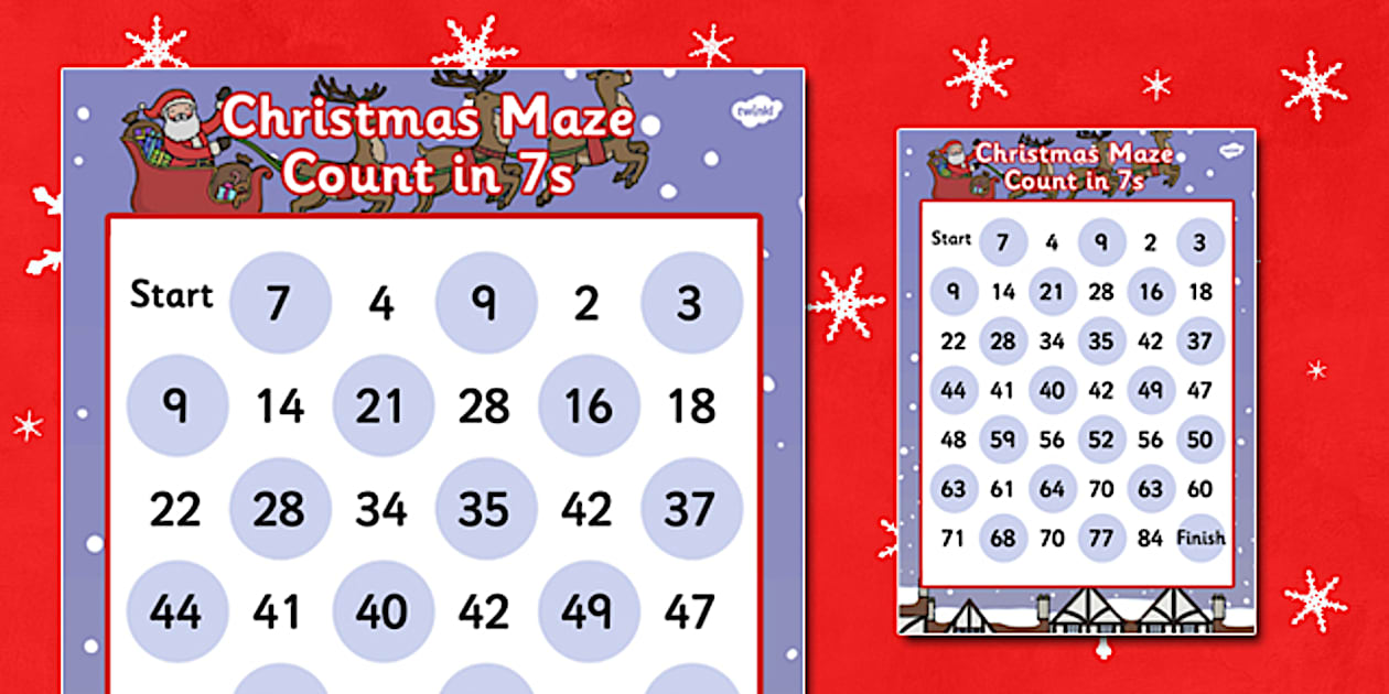 Christmas Maze Counting in 7s Worksheet / Worksheet - Twinkl