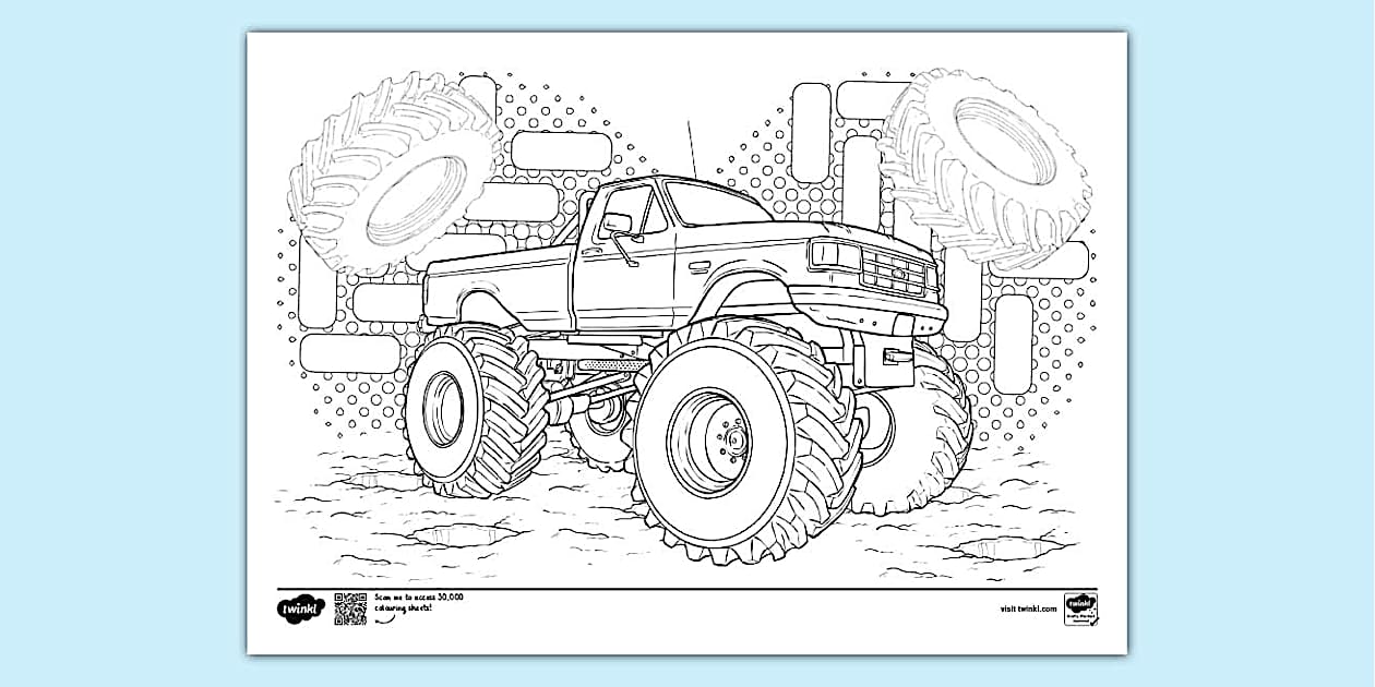 International Monster Truck Doodles Colouring Sheet - Twinkl
