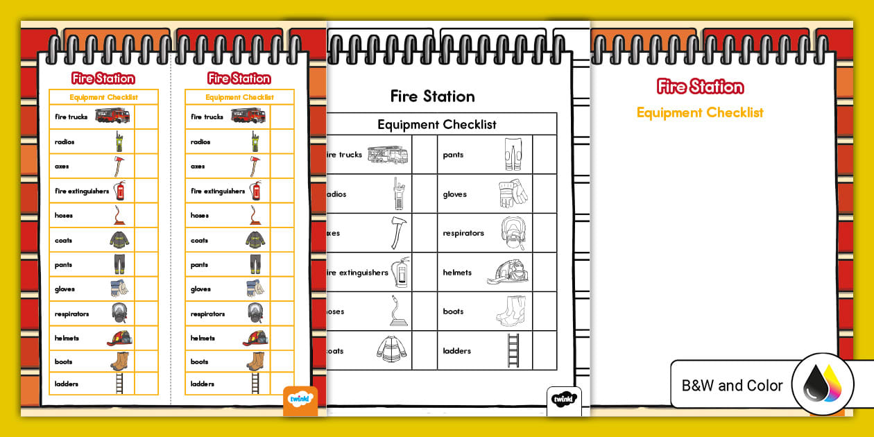 Fire Station Dramatic Play Firefighter Equipment Checklist