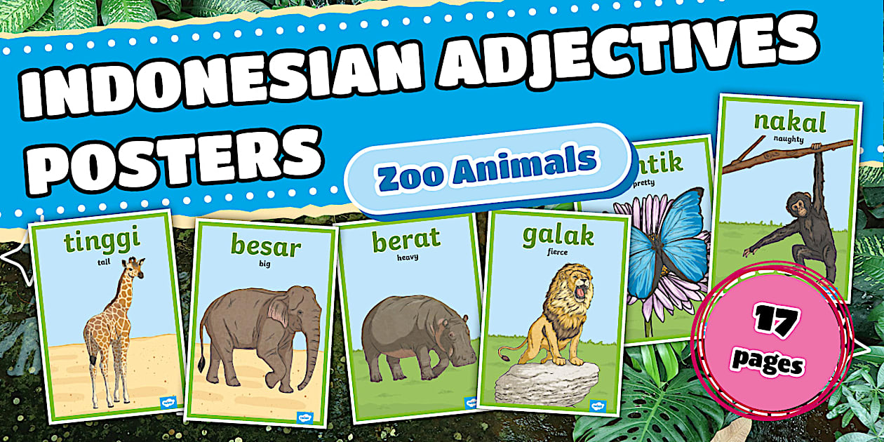 Zoo Animals - Indonesian Adjectives Posters