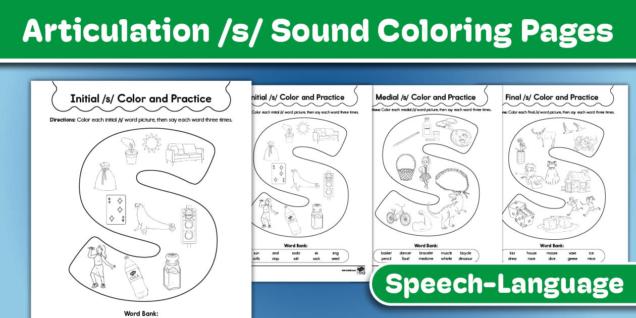Articulation /s/ Sound Coloring Pages for SLP