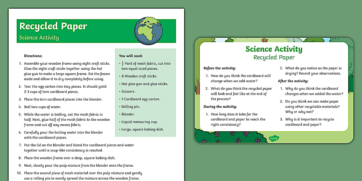 Recycled Paper Activity Worksheet | 3rd Grade Resource | Twinkl USA