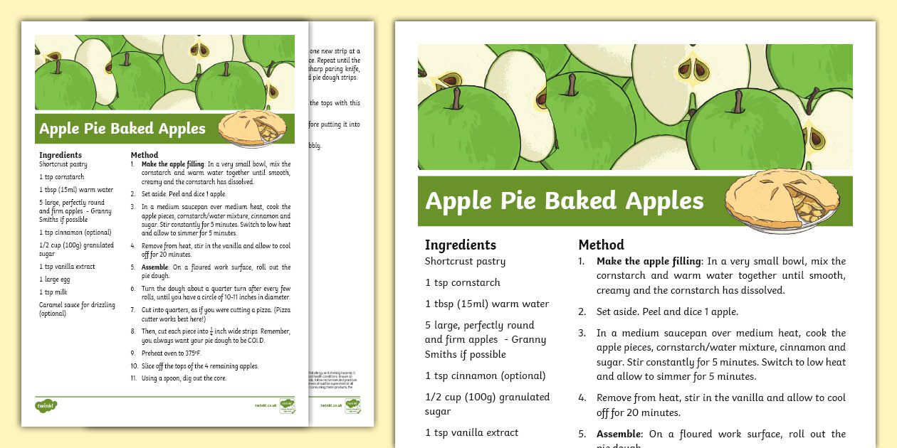 Apple Pie Baked Apples Recipe (teacher made) - Twinkl