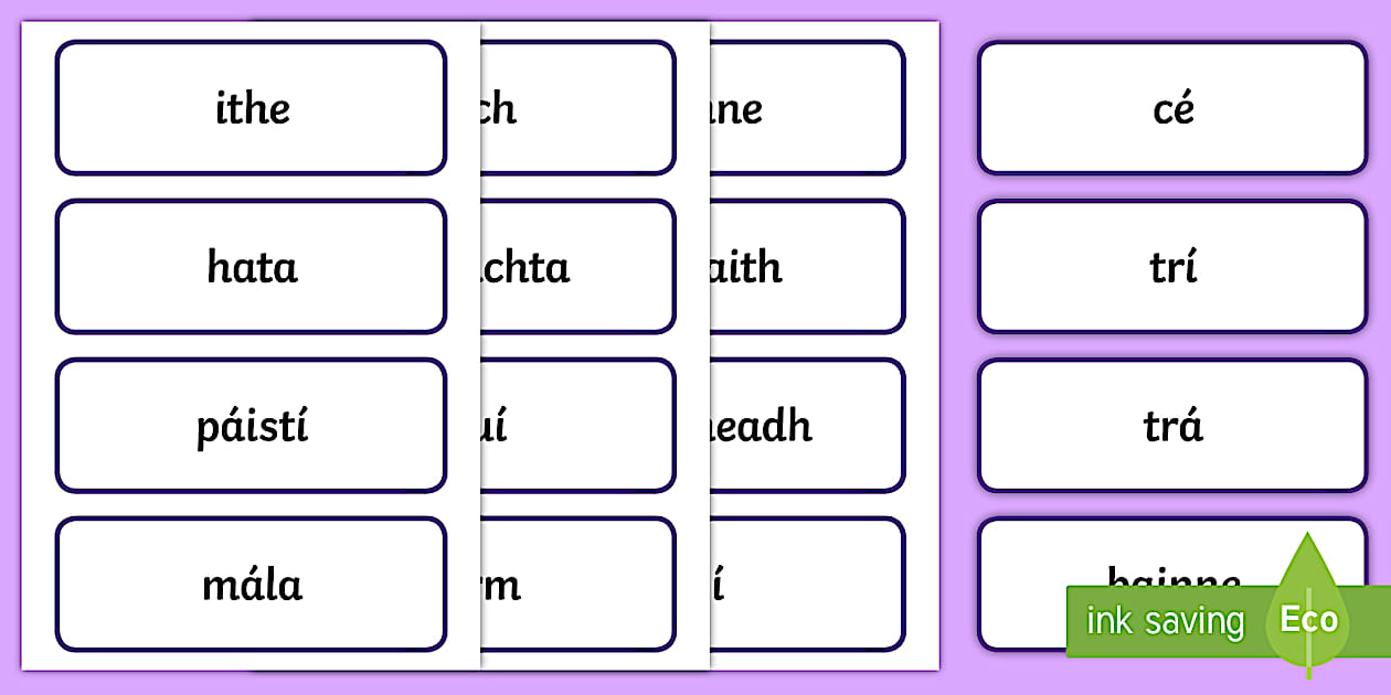 High Frequency Irish Words (81-120) Word Cards Gaeilge