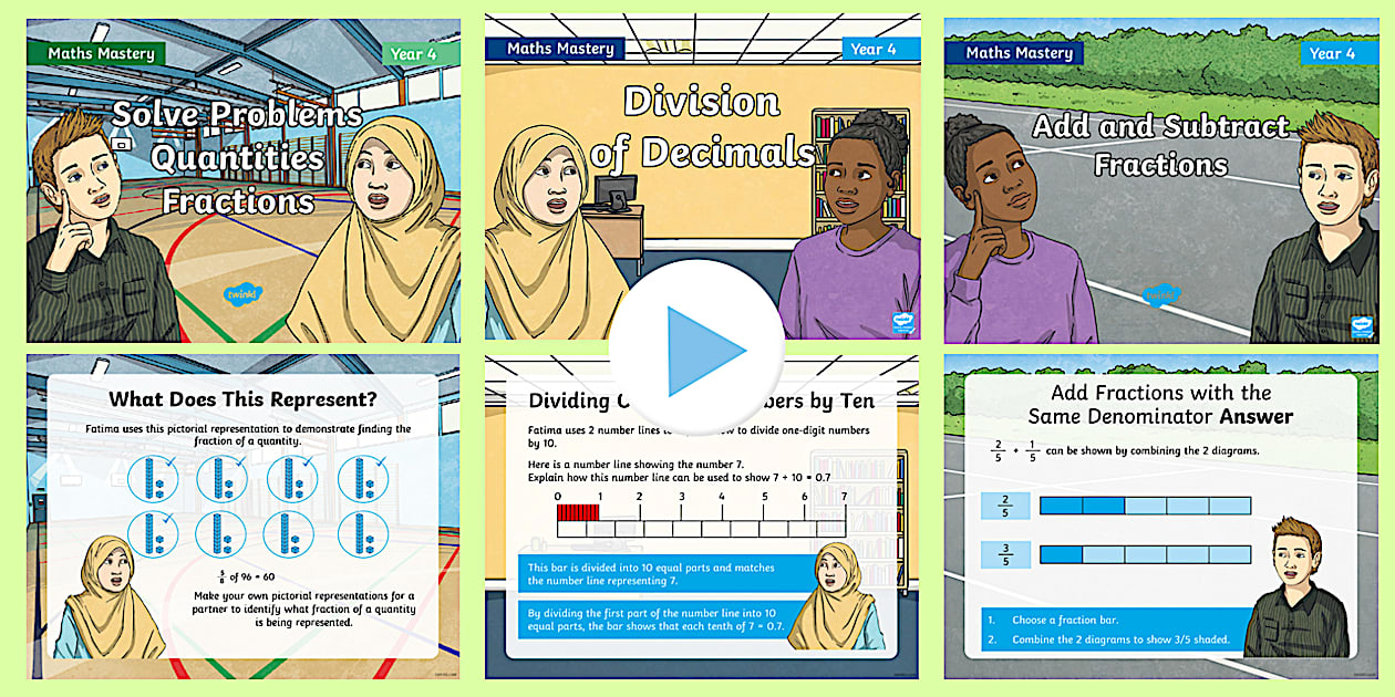 Year 4 Fractions and Decimals Maths Mastery PowerPoints Resource Pack