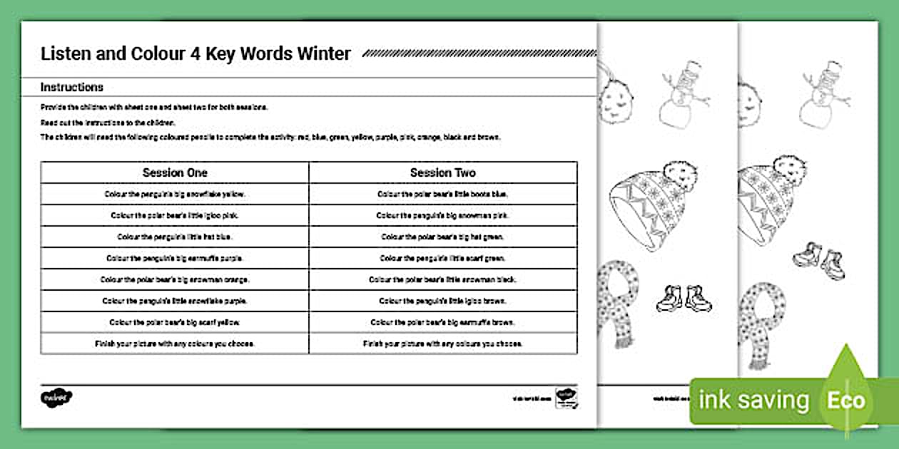 Winter Listen and Colour 4 Keywords | Twinkl - Twinkl