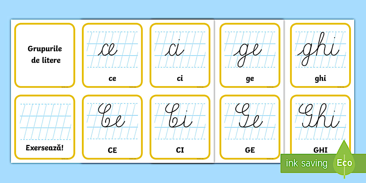 Grupurile de litere scrise cu litere de mână - Cartonașe