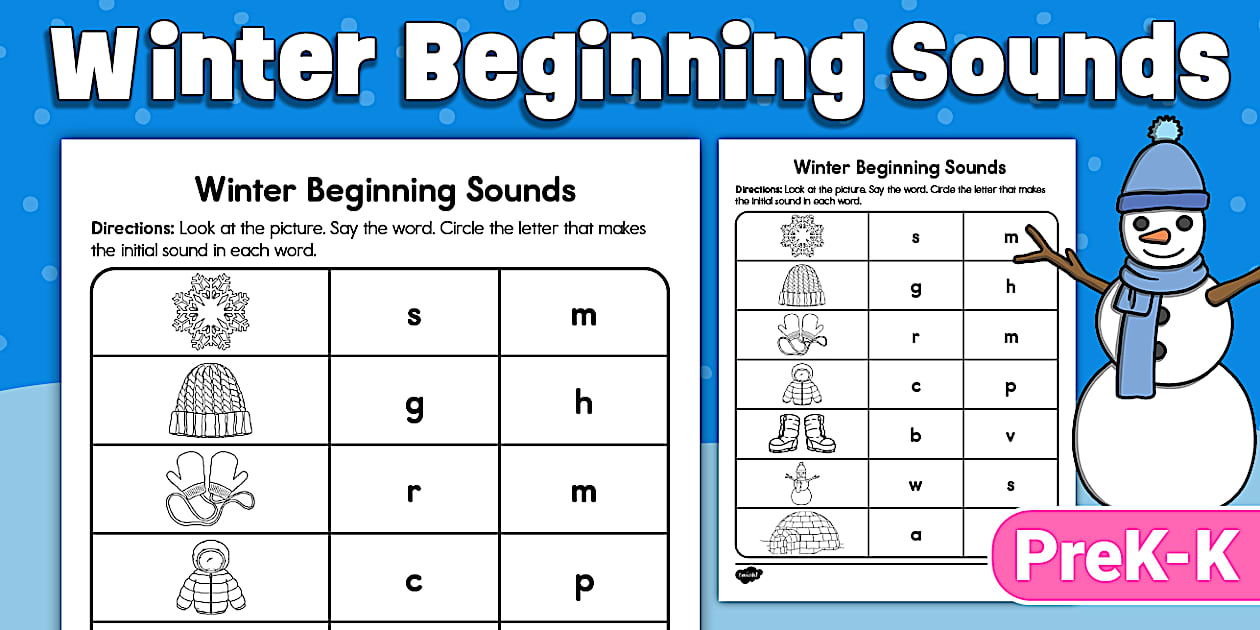 Winter Vocabulary Beginning Sounds Worksheet for PreK-K