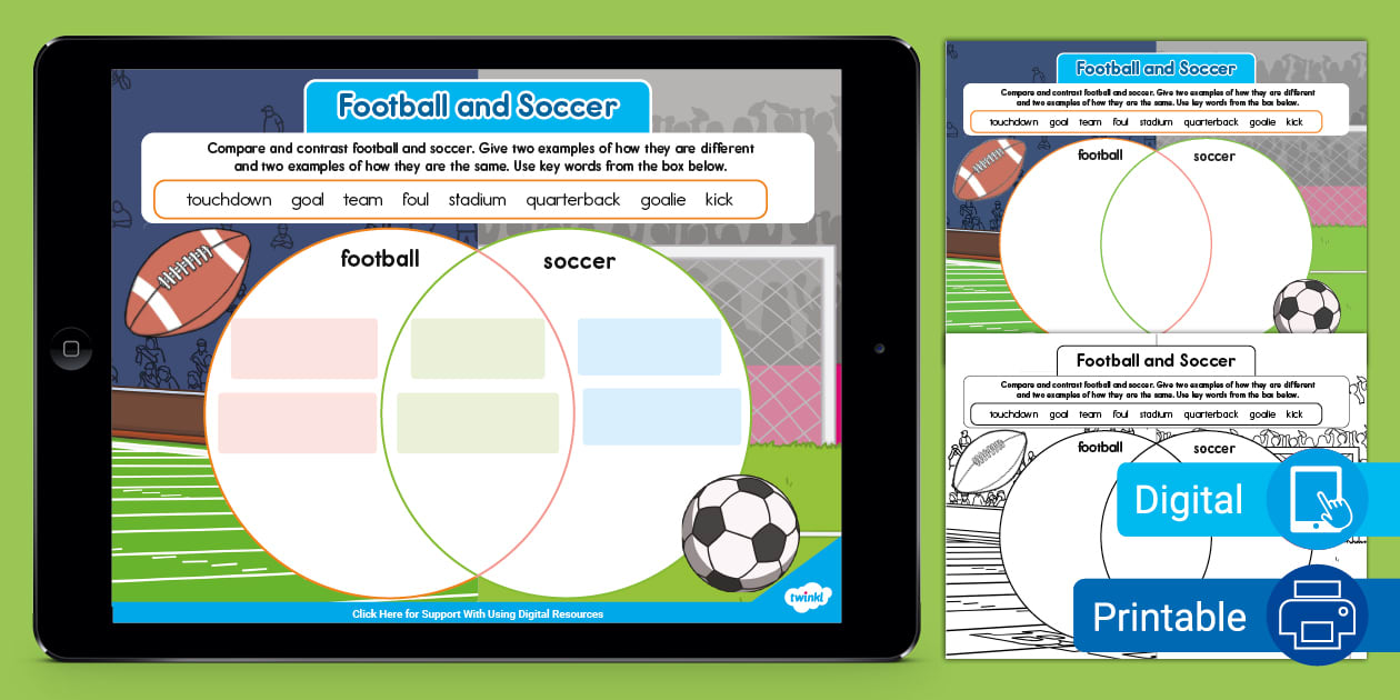 Football and Soccer Compare and Contrast Writing for ELL