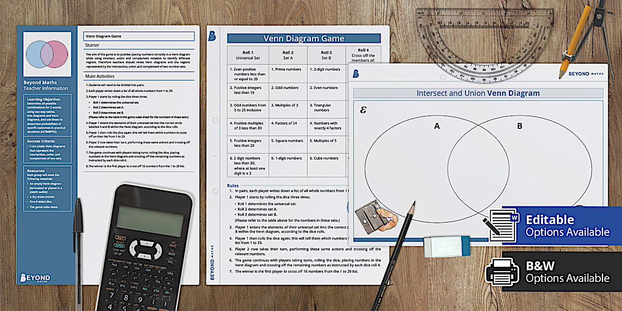 Venn Diagram Game (Intersect and Union) (teacher made)