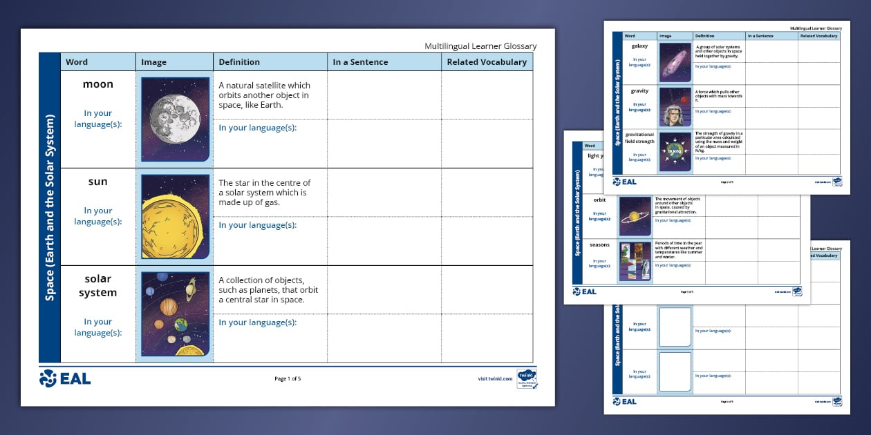 EAL Older Learners Space Scaffolding - Multilingual Glossary