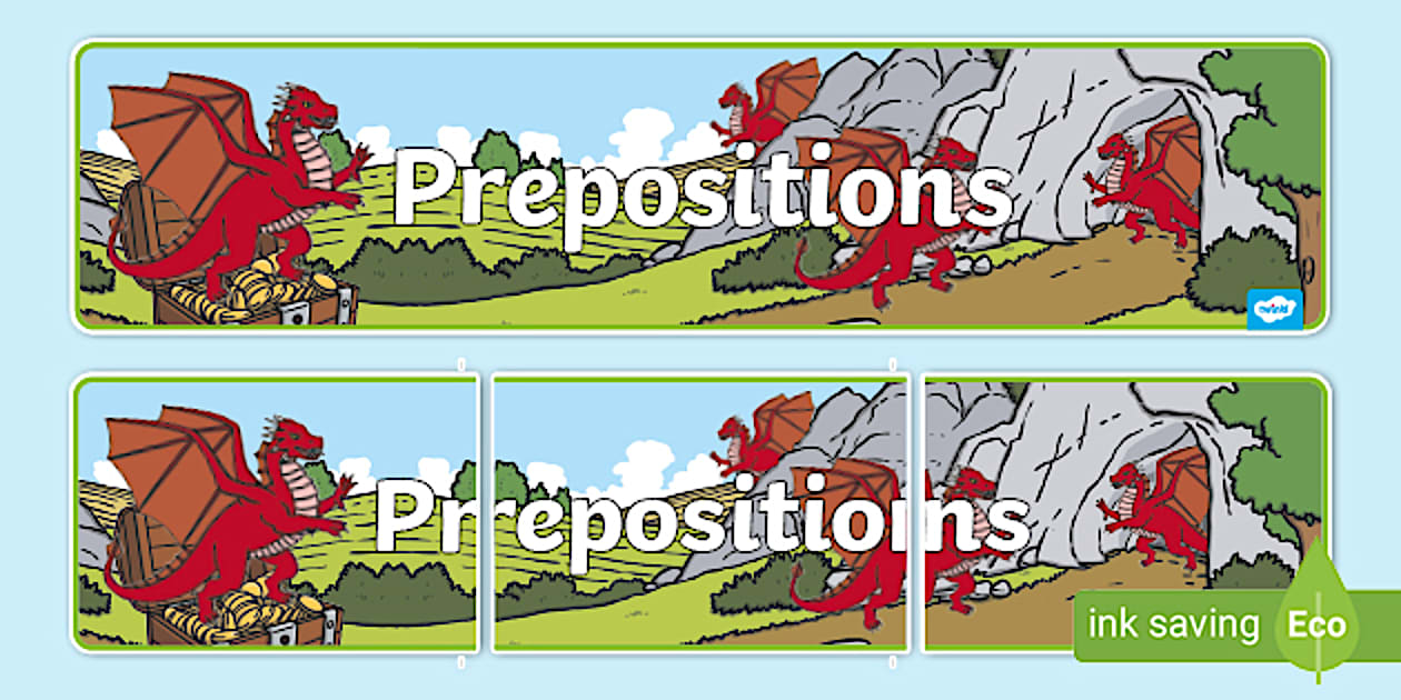 Dragon-Themed Prepositions Display Banner (teacher made)