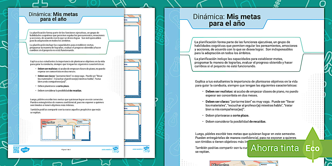 Dinámica: Actividad metas semestrales - Twinkl