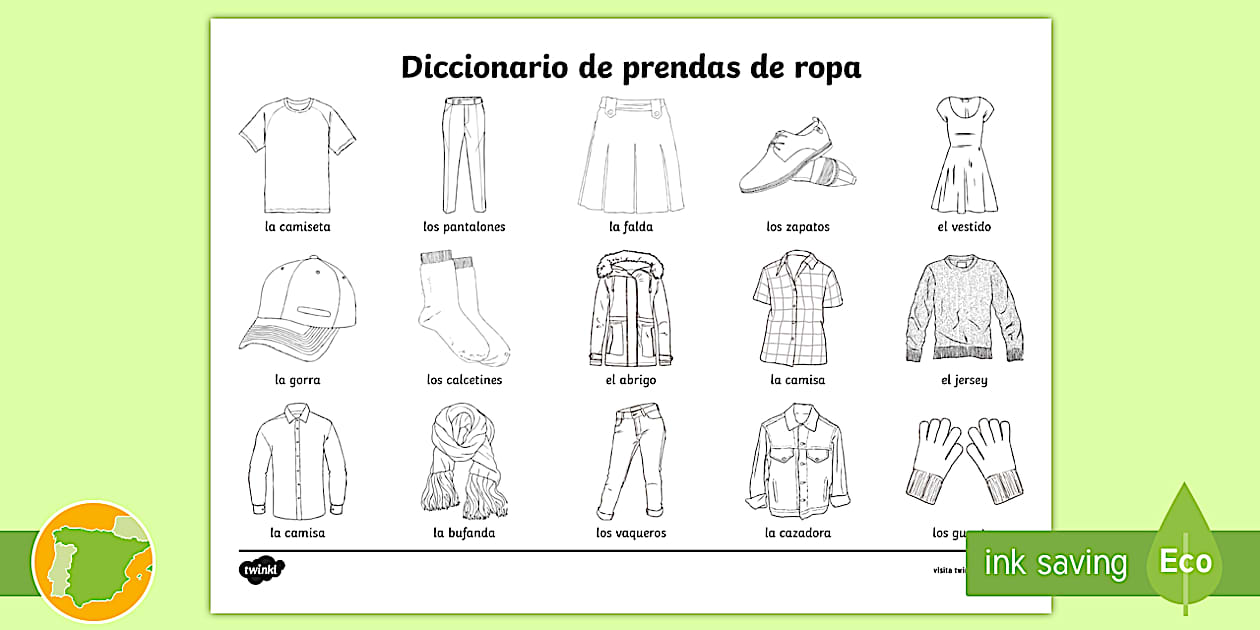 Editable Ficha de actividad: Diccionario de prendas de ropa