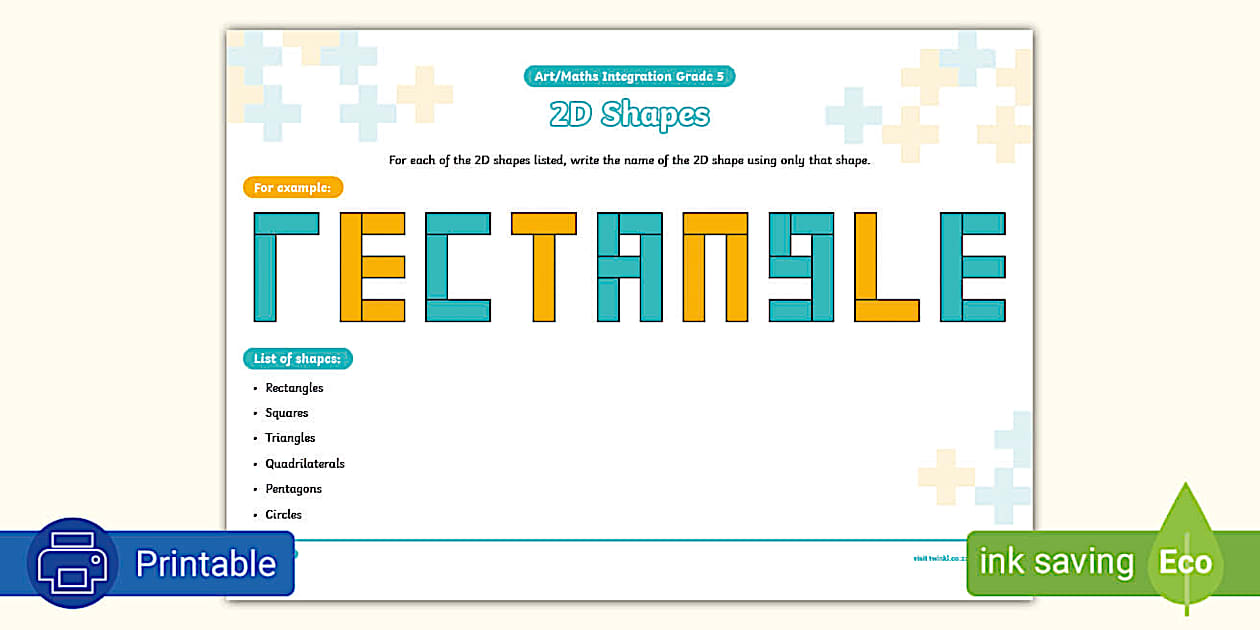 Art/Maths Integration Grade 5: 2D Shapes Activity Sheet