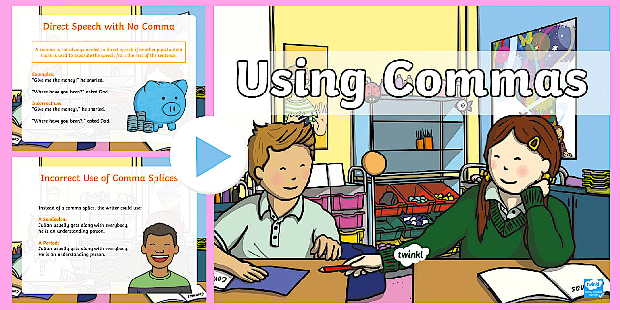 Using Commas PowerPoint for K-2nd Grade (teacher made)