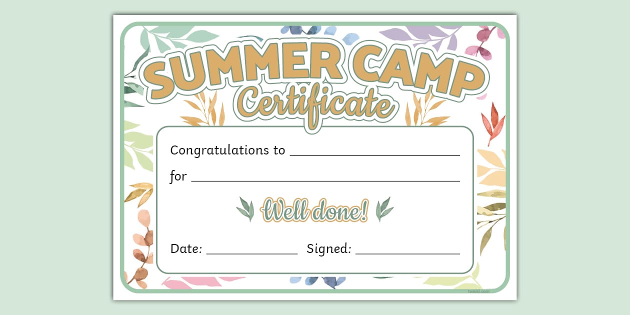 Summer Camp Certificate (creat de profesori) - Twinkl