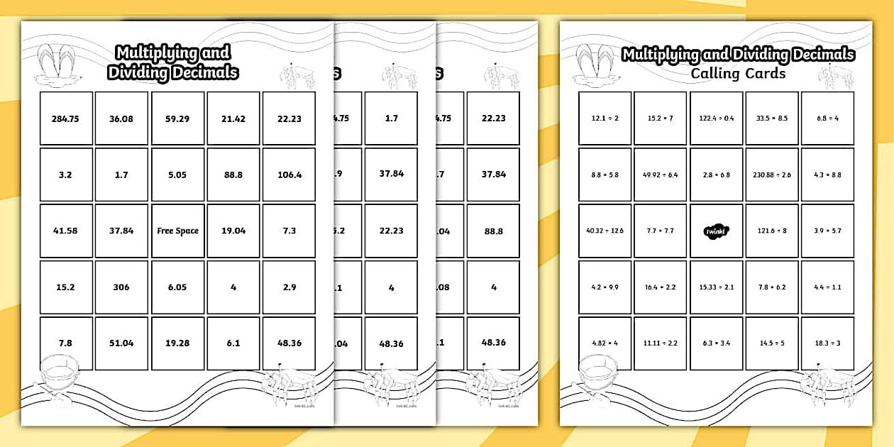 Sixth Grade Multiplying and Dividing Decimals Summer Fun Bingo