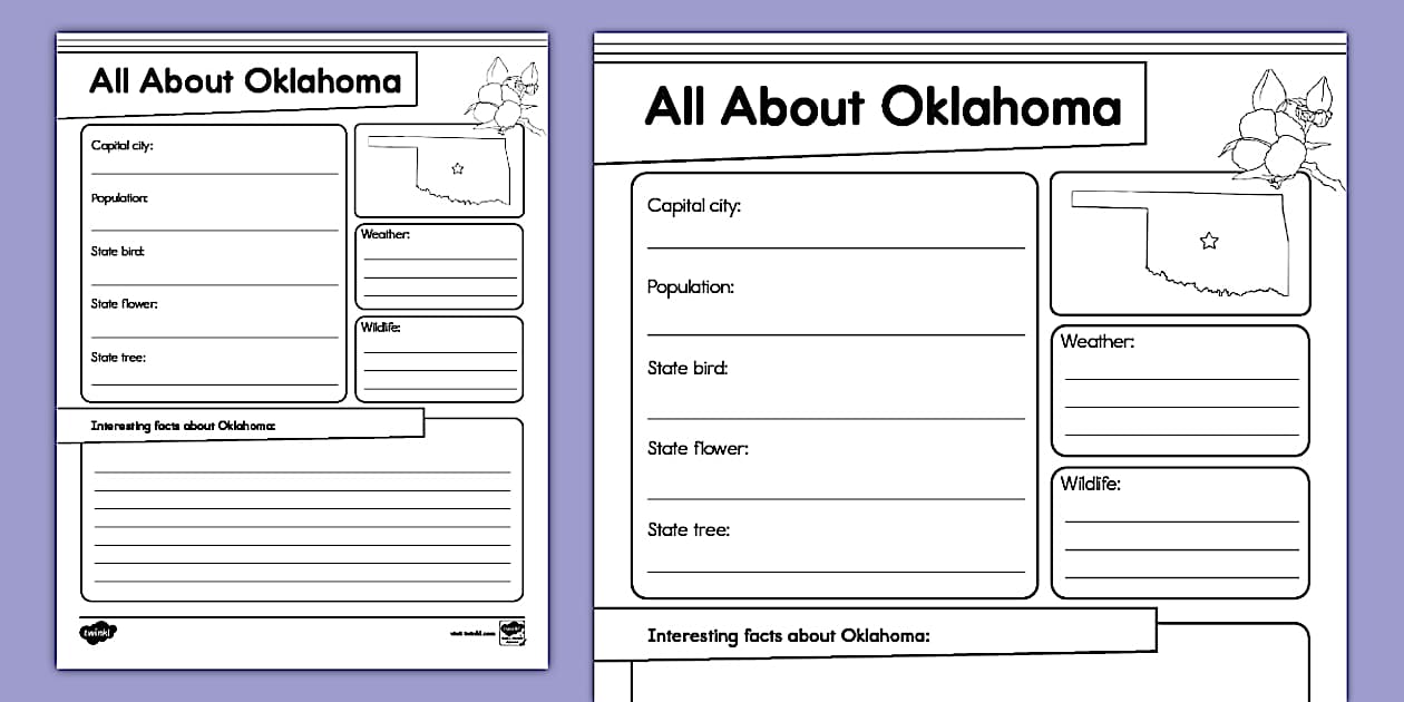 All About Oklahoma Research Worksheet for K-2nd Grade