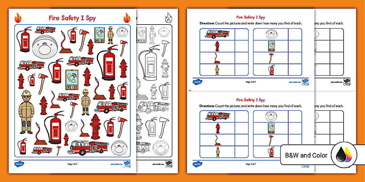 Fire Safety I Spy Activity Worksheet - Twinkl