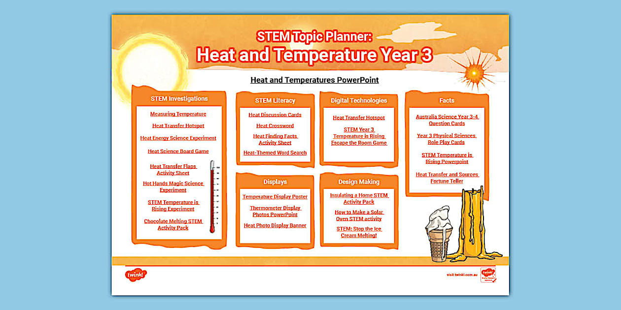 STEM Topic Planner: Heat and Temperature Year 3 - Twinkl
