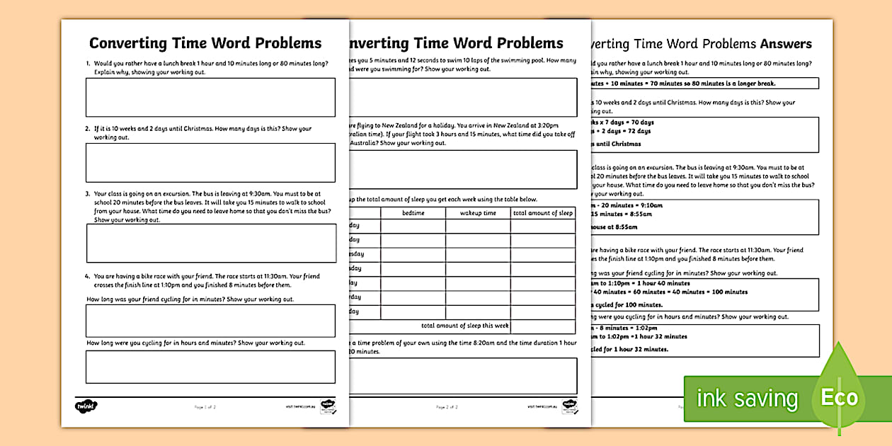 Time Conversion Word Problems Worksheets | Age 3-4 | Twinkl