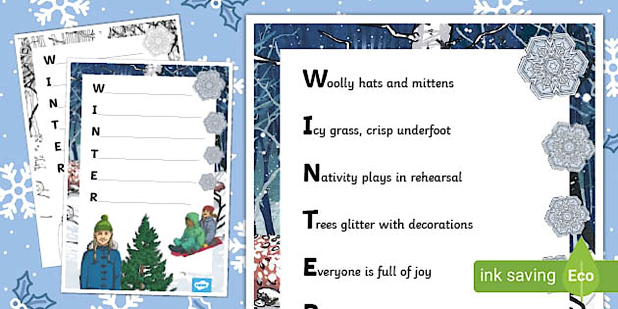 Winter Acrostic Poem Example (Teacher-Made) - Twinkl