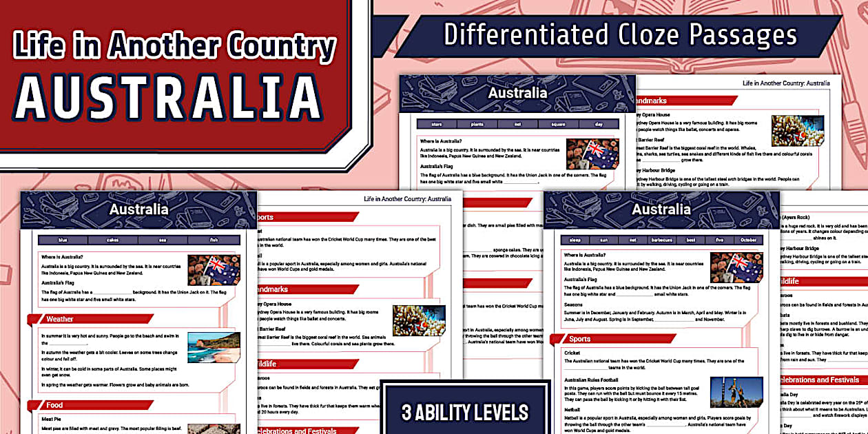 Australia Cloze Passages for Social Studies