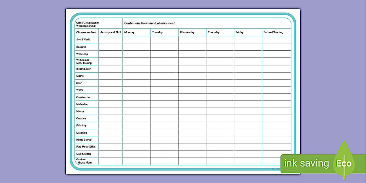 Continuous Provision Daily Enhancement Planning Template