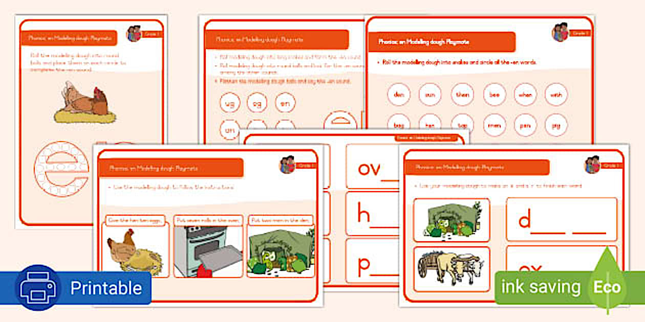 Grade 1 Phonics: -en Modelling Dough Playmats (teacher made)
