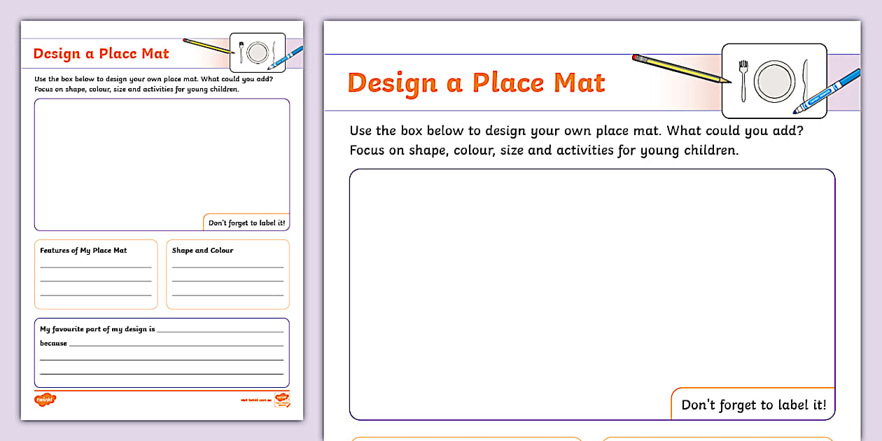 Design a Place Mat Worksheet (Teacher-Made) - Twinkl