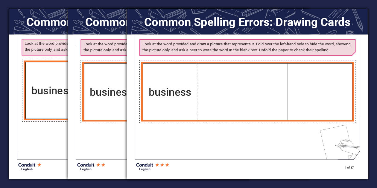 Common Spelling Errors: Drawing Cards (teacher made)