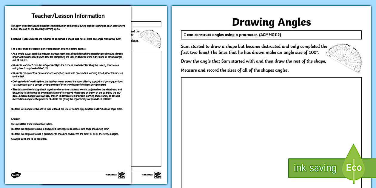 Drawing Angles Open-Ended Task Worksheet / Worksheet