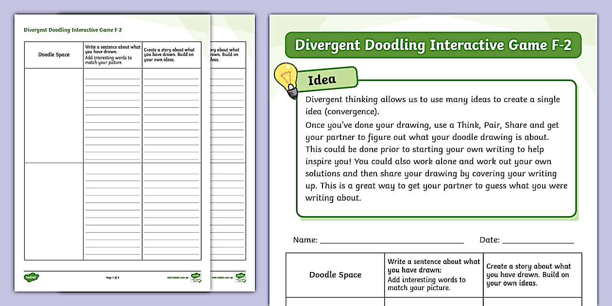 Divergent Doodling Interactive PDF Worksheet F-2 - Twinkl