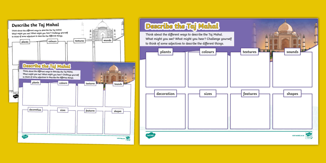 Taj Mahal Adjectives Worksheet (teacher made) - Twinkl