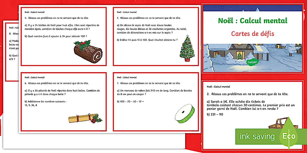 Défis de calcul mental autour de Noël - Twinkl