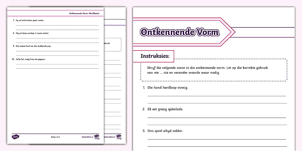 Ontkennende Vorm Werkkaart (teacher made) - Twinkl