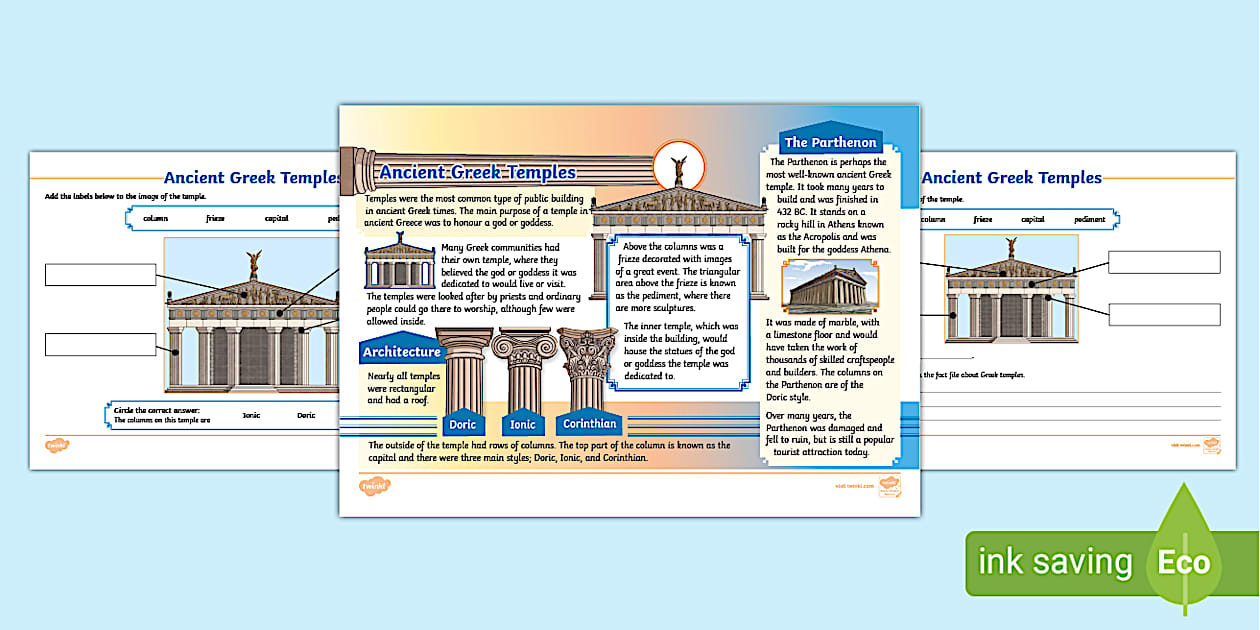 Ancient Greek Temple Labelling Activity and Fact File - KS2