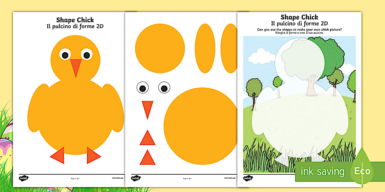 Chick 2D Shape Worksheet / Worksheets English/Italian
