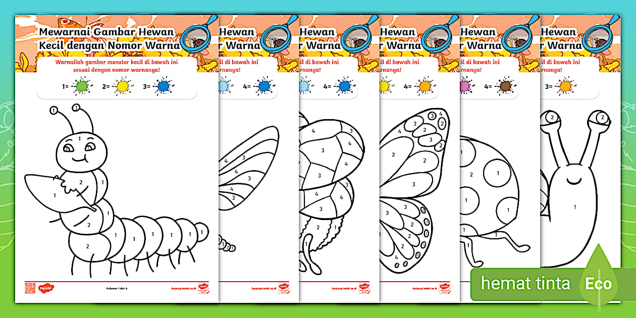 Worksheet Mewarnai Gambar Hewan Kecil dengan Nomor Warna