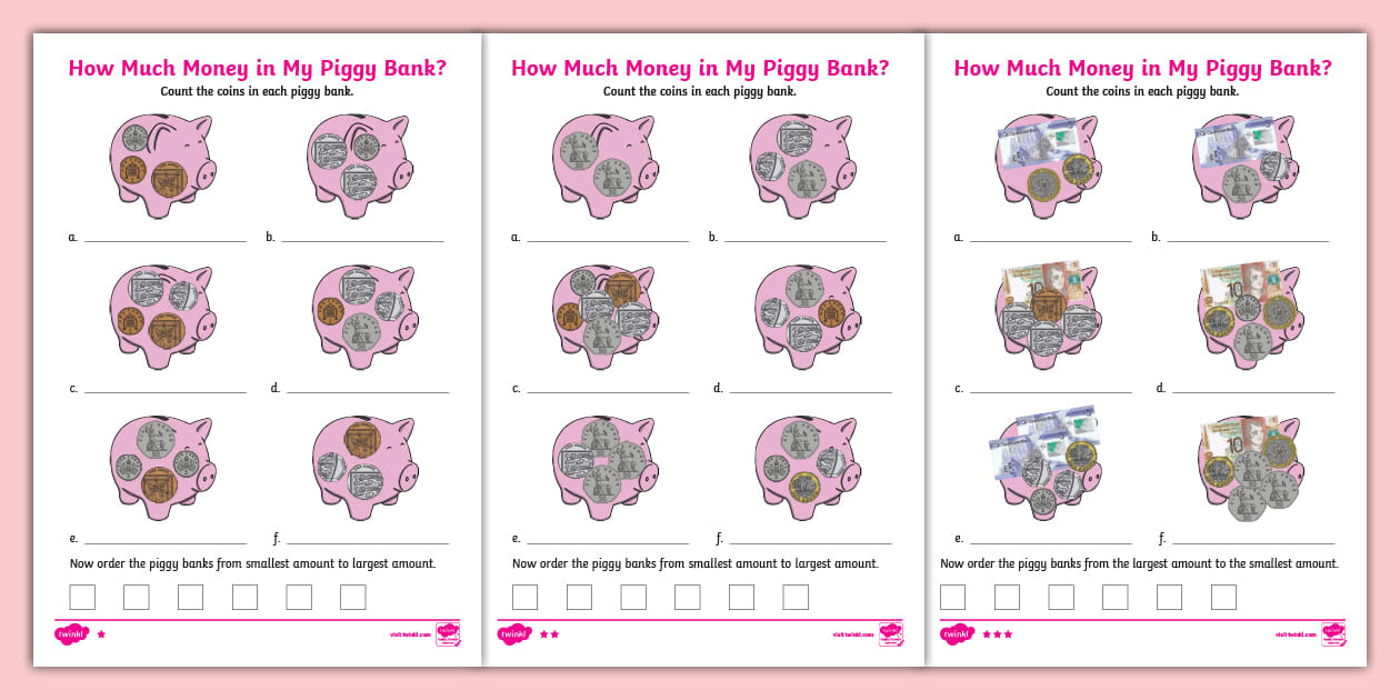 How Much Money in My Piggy Bank? Differentiated Sheets