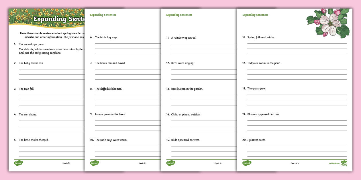Expanding Sentences - Spring Activity Sheet (teacher made)