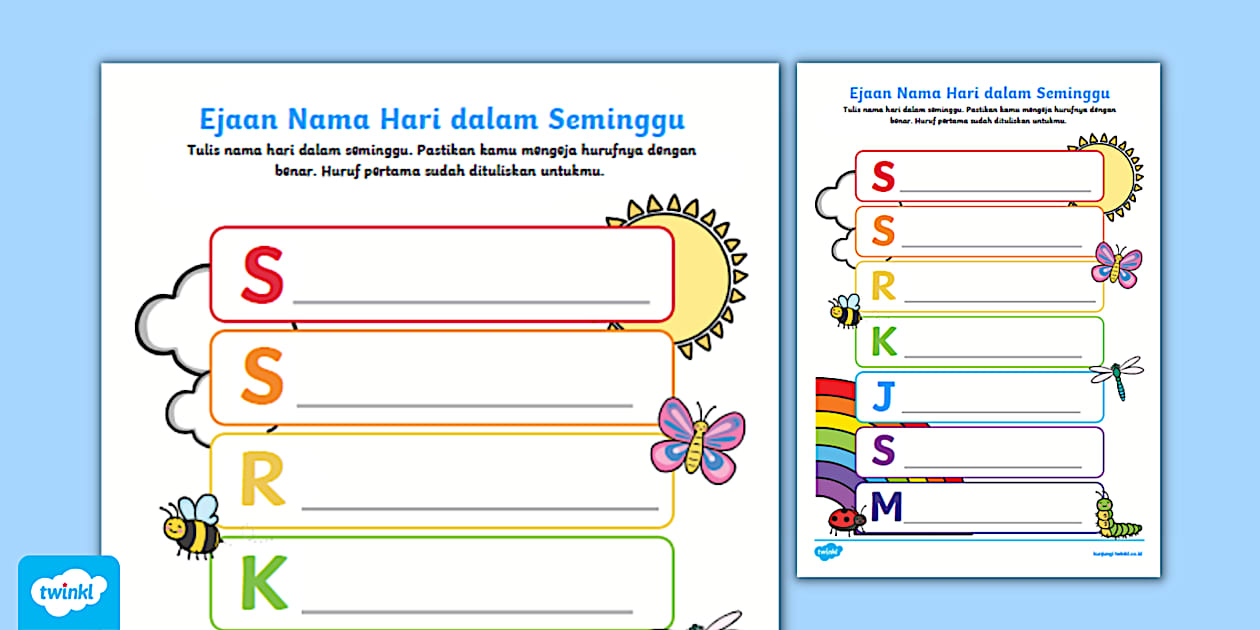 Latihan Menulis Ejaan Nama Hari dalam Seminggu - Twinkl