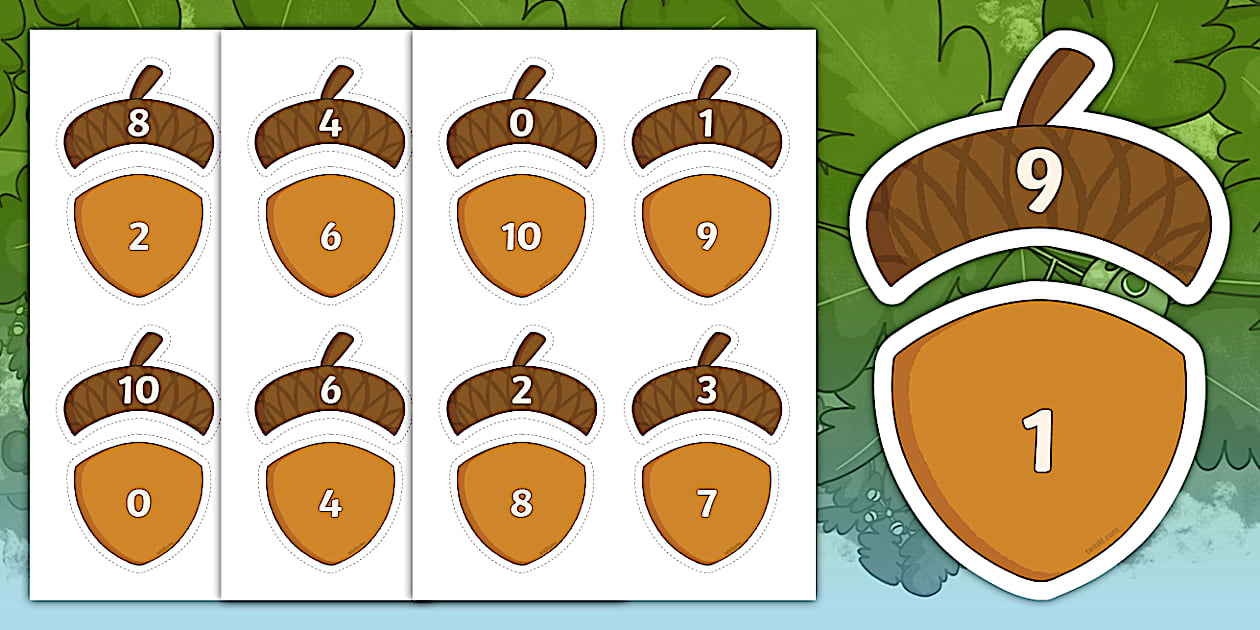 Acorns Number Bonds of 10 Cut-Outs - Twinkl