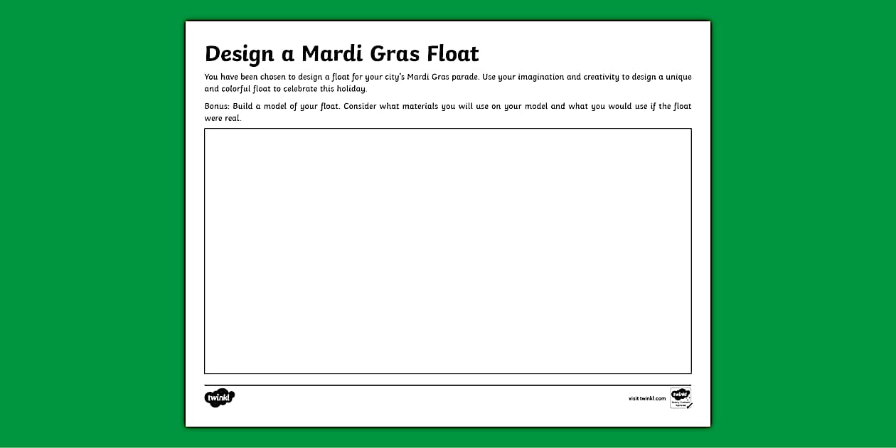Design A Mardi Gras Float Worksheet for Kids | Twinkl