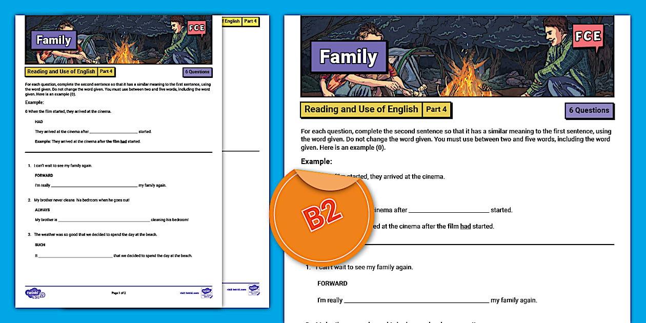 B2 First (FCE) Reading and Use of English Part 4 - Family